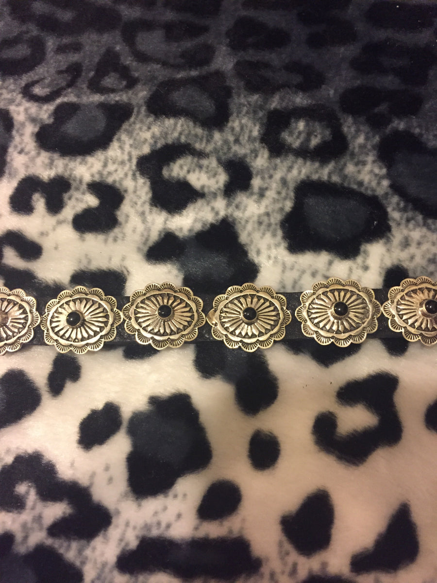 Leather, Sterling silver concho and black onyx snake eyes – The ...